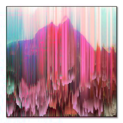 Abstract Mountain Wall Art Vertical Gradient Teal Pink Streaks Print