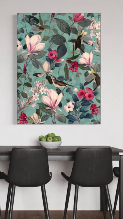 Retro Teal Floral Botanical Print | BIG Wall Décor