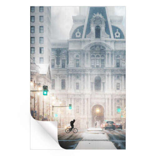 Philadelphia City Hall Winter Biker | BIG Wall Décor