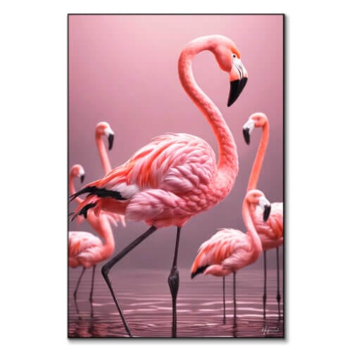 Five Pink Flamingos Standing Wall Art | BIG Wall Décor