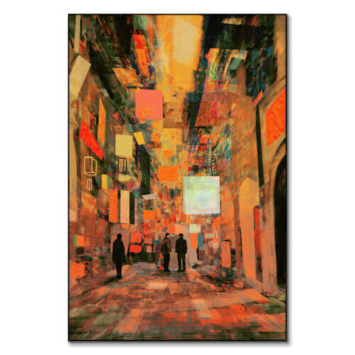 Winter City Street Abstract Painting