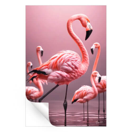 Five Pink Flamingos Standing Wall Art | BIG Wall Décor