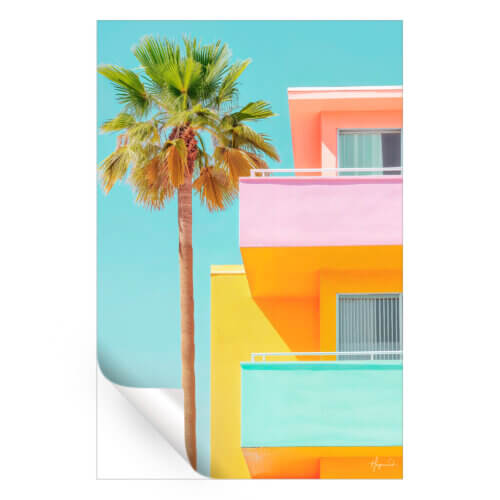 Colorful Palm Building Photography | BIG Wall Décor
