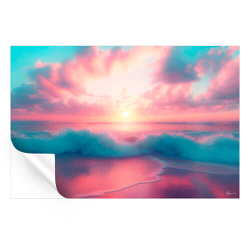 Vibrant Pink and Teal Ocean Sunset | BIG Wall Décor
