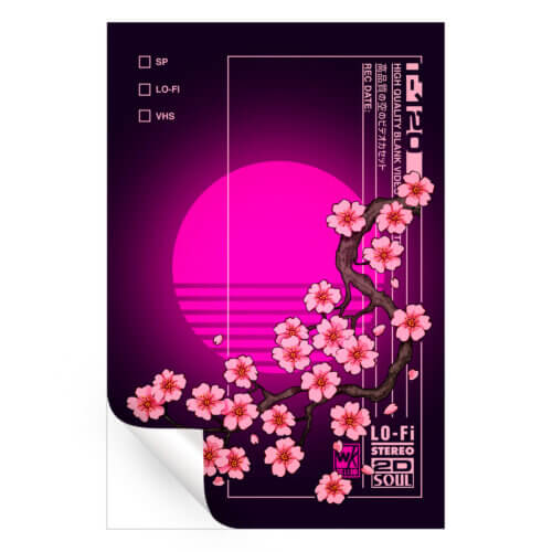 Neon Cherry Blossom VHS Sunset | BIG Wall Décor