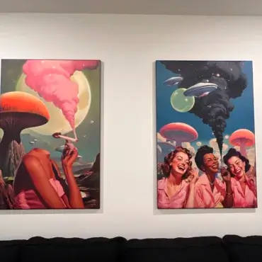 psychedelic friends smoking ufo illustration - BIG Wall Décor